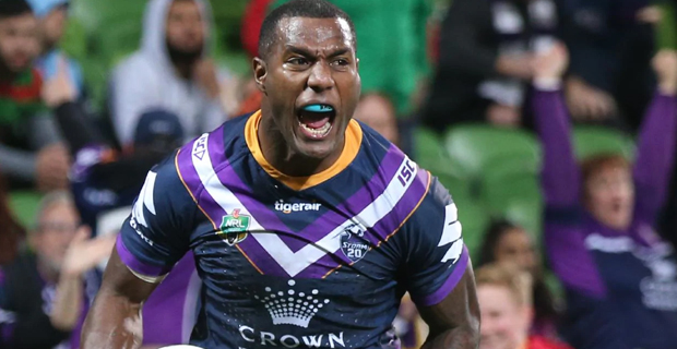 Vunivalu scores a try for Melbourne Storm as they thrash the Eels