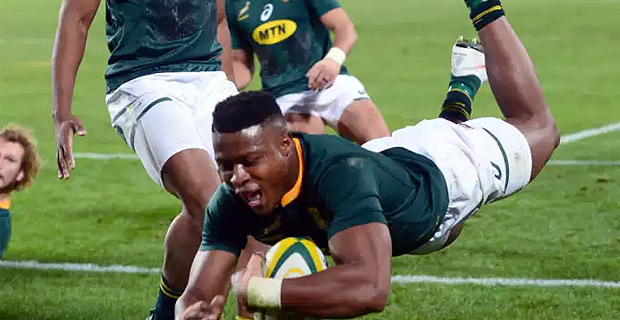 Springboks winger scores two tries upsetting the All Blacks 36-34